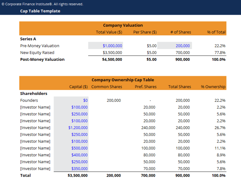Capitalization Table - Guide, Example, Download a Cap Table