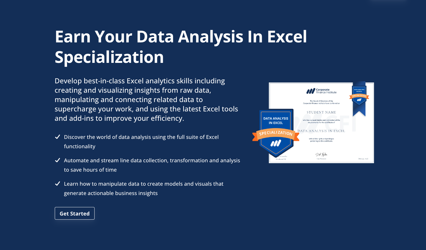 Data Analysis In Excel Certificate