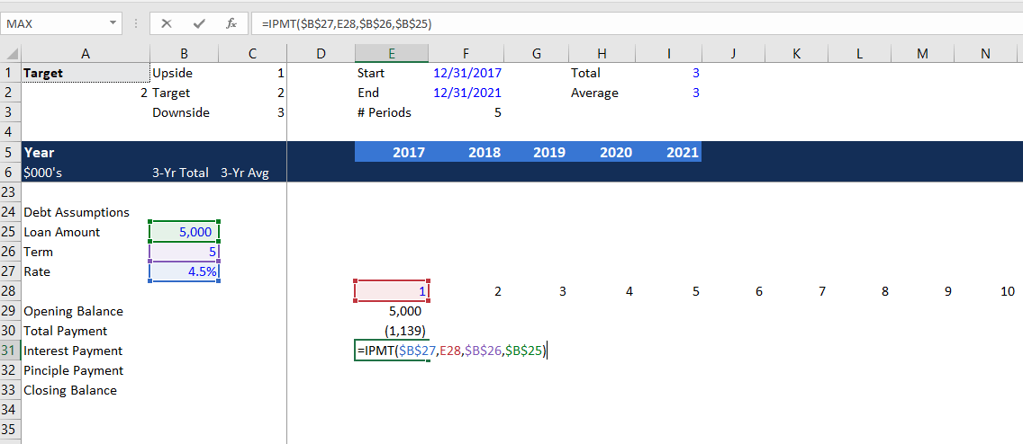 How to Create a Debt Schedule with PMT, IPMT, and IF?