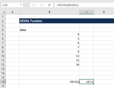 DEVSQ Function - Sum of the Squared Deviations in Excel