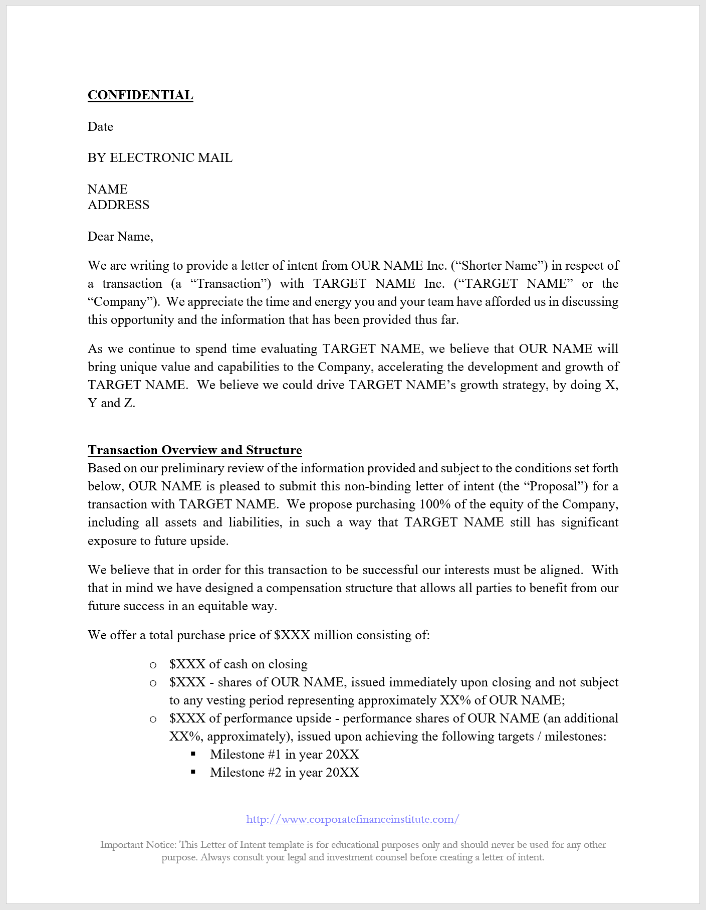 Letter Of Intent LOI 2022 