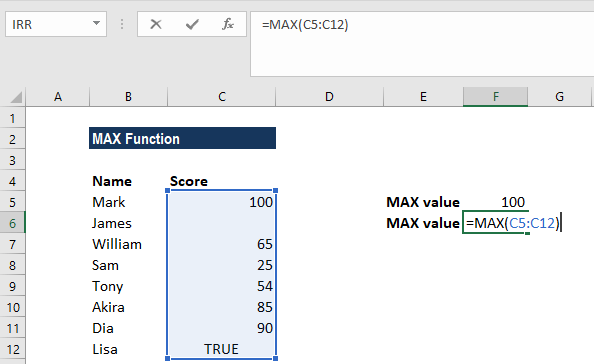 MAX Function Formula Examples How To Use MAX In Excel