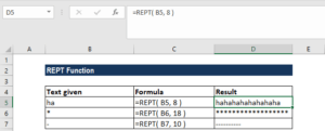 REPT Function - Definition, Formula, Example, Notes