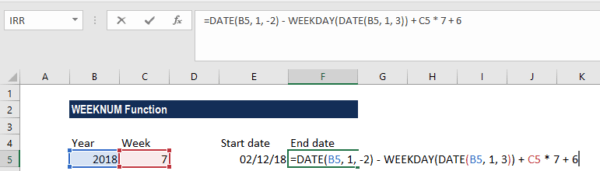 Weeknum Function Formula Examples Week Number In Excel