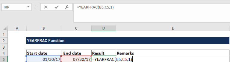 YEARFRAC Function - Formula, Example, Sample, Excel